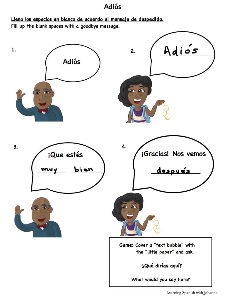Worksheet – Goodbye | Learning Spanish with Johanna